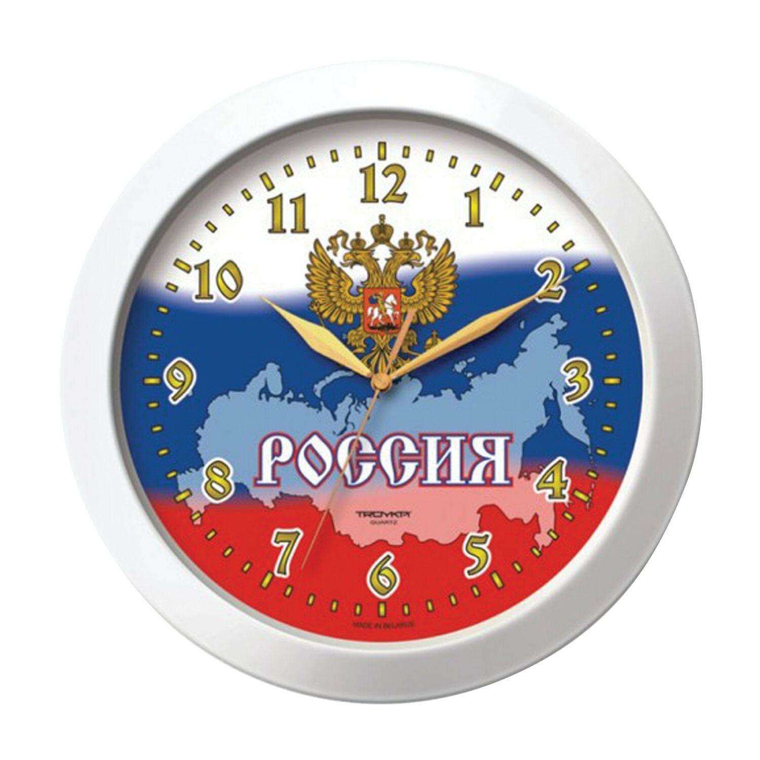 Часы настенные Troyka круг, белые с рисунком "Россия", белая рамка, 29х29х3,5 см (11110191)