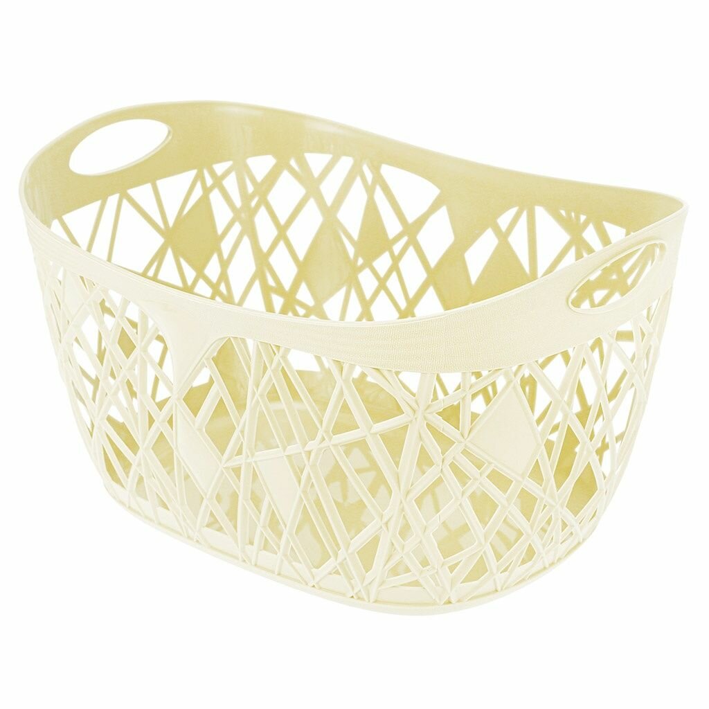 Корзина Домашняя Мода пластмассовая, для хранения, 35,5х 26 см, высота 20,5 см, с ручками, ванильный