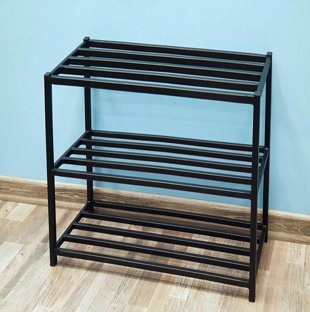 Обувница этажерка подставка для обуви 500 300 590 в прихожую узкая металлическая черная Лофт