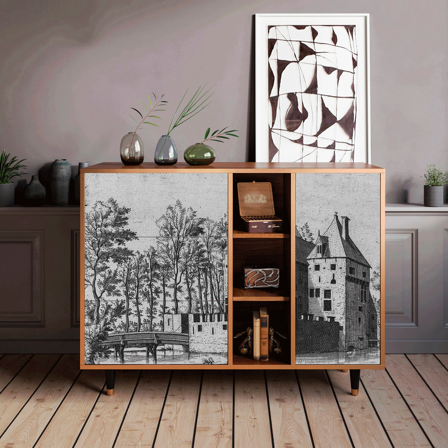 Комод - STORYZ - BS2 Castle with Lift Bridge by Pieter Breugel , Разер - 125 x 97 x 48 см , Цвет корпуса - Орех