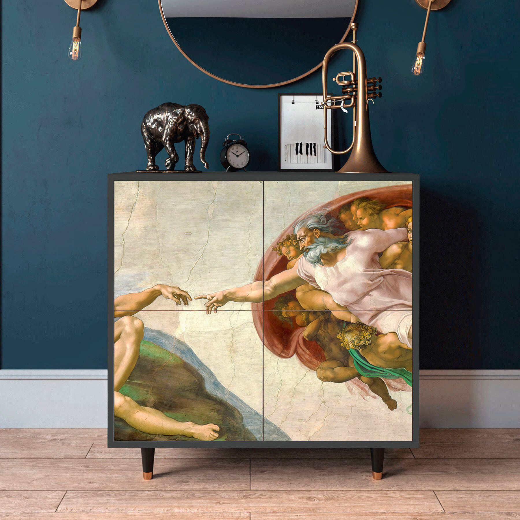 Комод - STORYZ - BS3 The Creation of Adam by Michelangelo, Размер - 94 x 96 x 48 см, Цвет корпуса - Антрацит