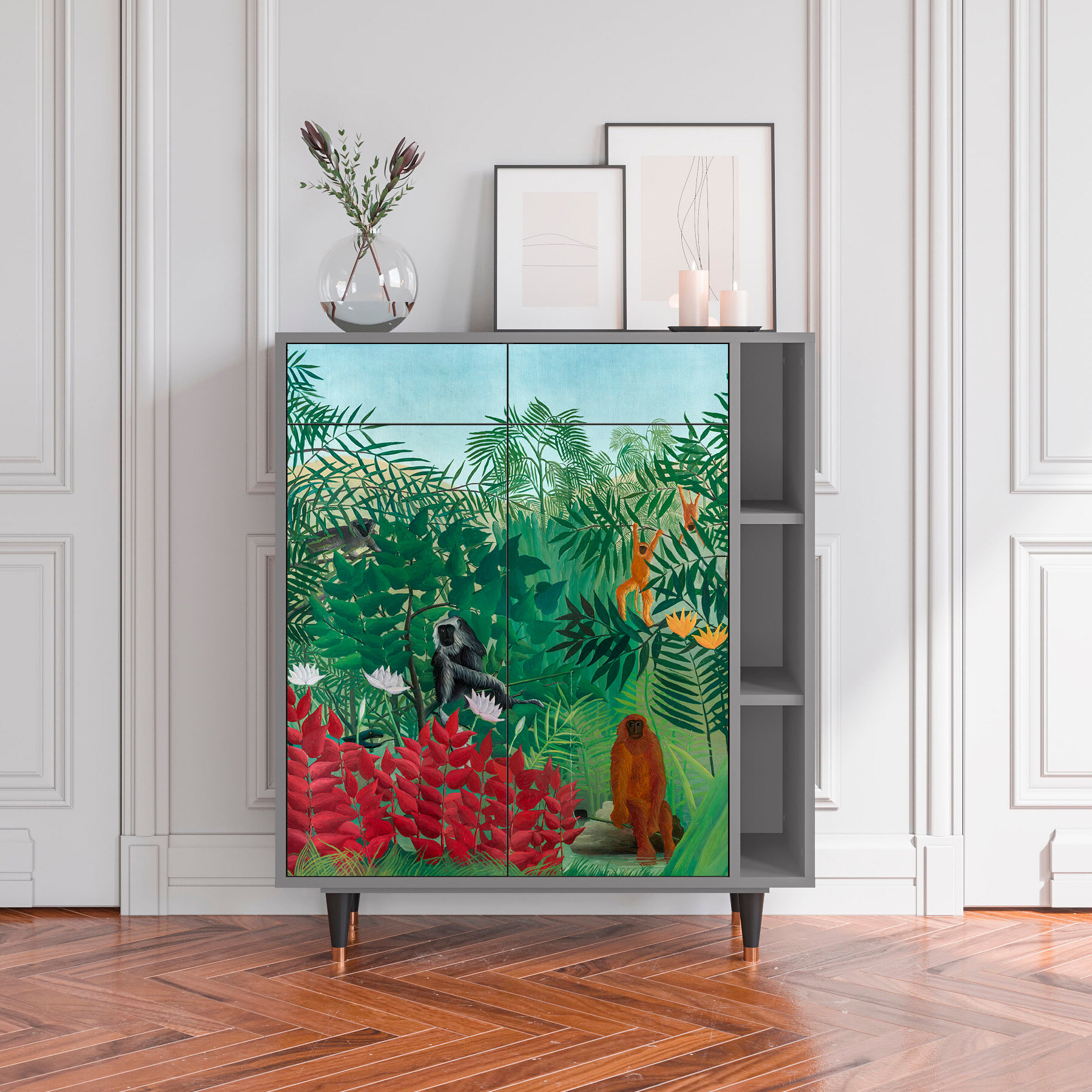 Комод - STORYZ - BS6 Jungles in Paris by Henri Rousseau , Размер - 94 x 110 x 41 см, Цвет корпуса - , Серый