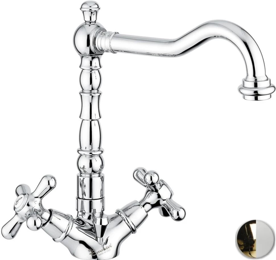 Смеситель для раковины Emmevi Deco Old 12613/BO с донным клапаном, золотой/белый