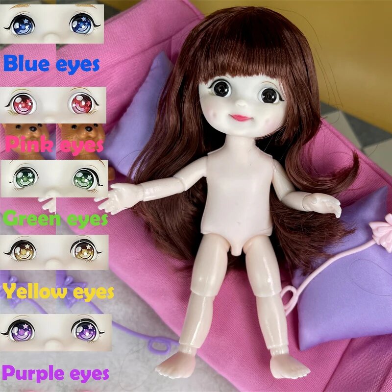 Шарнирная кукла Whiteroom 16 см голубые глаза Фиолетовый, doll15, Black eyes doll