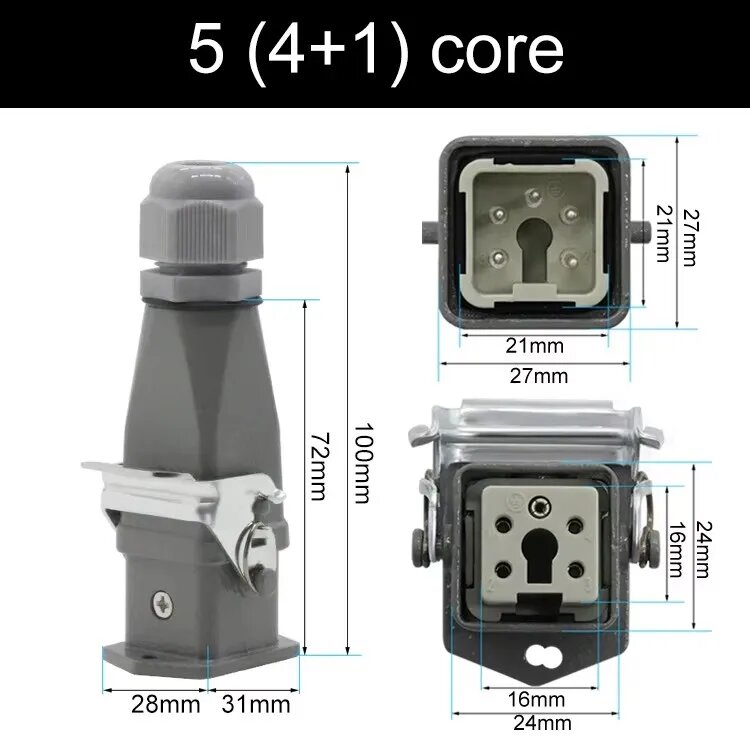 Водонепроницаемый разъем HDC-HA 4, 5, 6, 8-контактный 250В 5 pins 10A