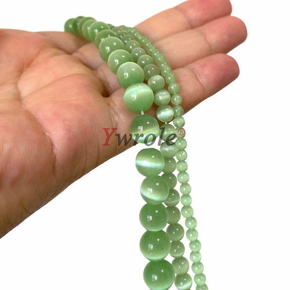 YWROLE разноцветные стеклянные бусины кошачий глаз 4 6 8 10 12 мм Изумрудный, 4mm about 91pcs, Light Green