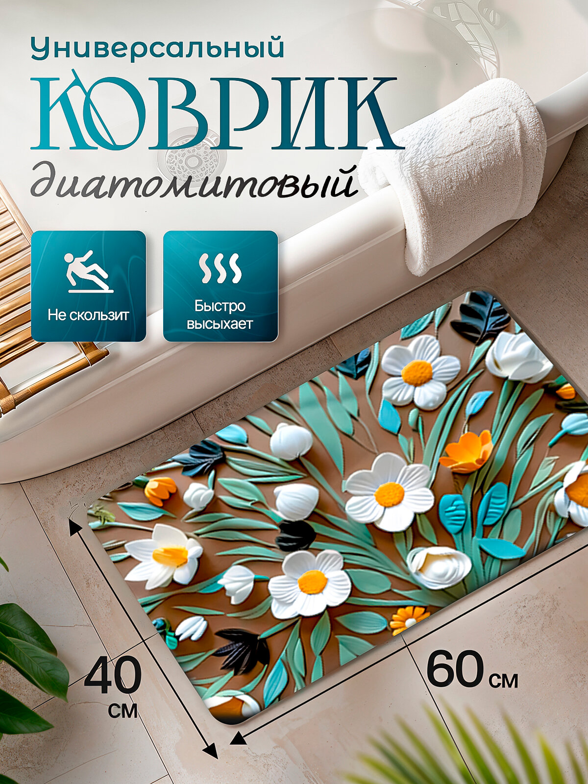 Нано-коврик диатомитовый на стиральную машину защитный 40*60см