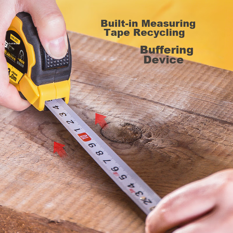 Deli Retractable Tape Measure, Rubber-Coated Self-Locking Steel Measuring Tape, Box Ruler, Telescopic Ruler, Meter Ruler, Construction Ruler, Carpenter's Ruler, 3 Meters