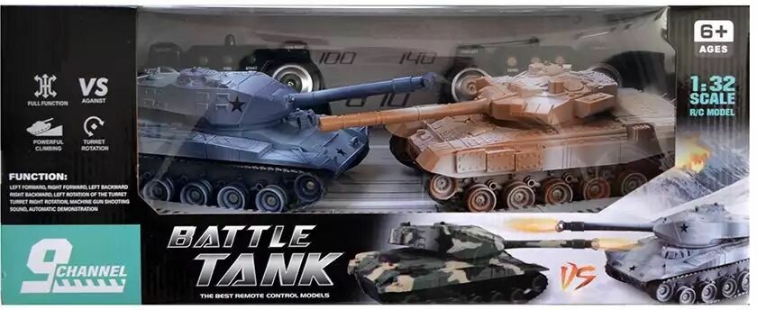 Набор из 2х радиоуправляемых интерактивных танков для сражений "Battle Tanks" (имитируют выстрелы, эффекты повреждений, звуковые и световые эффекты, на аккумуляторах)
