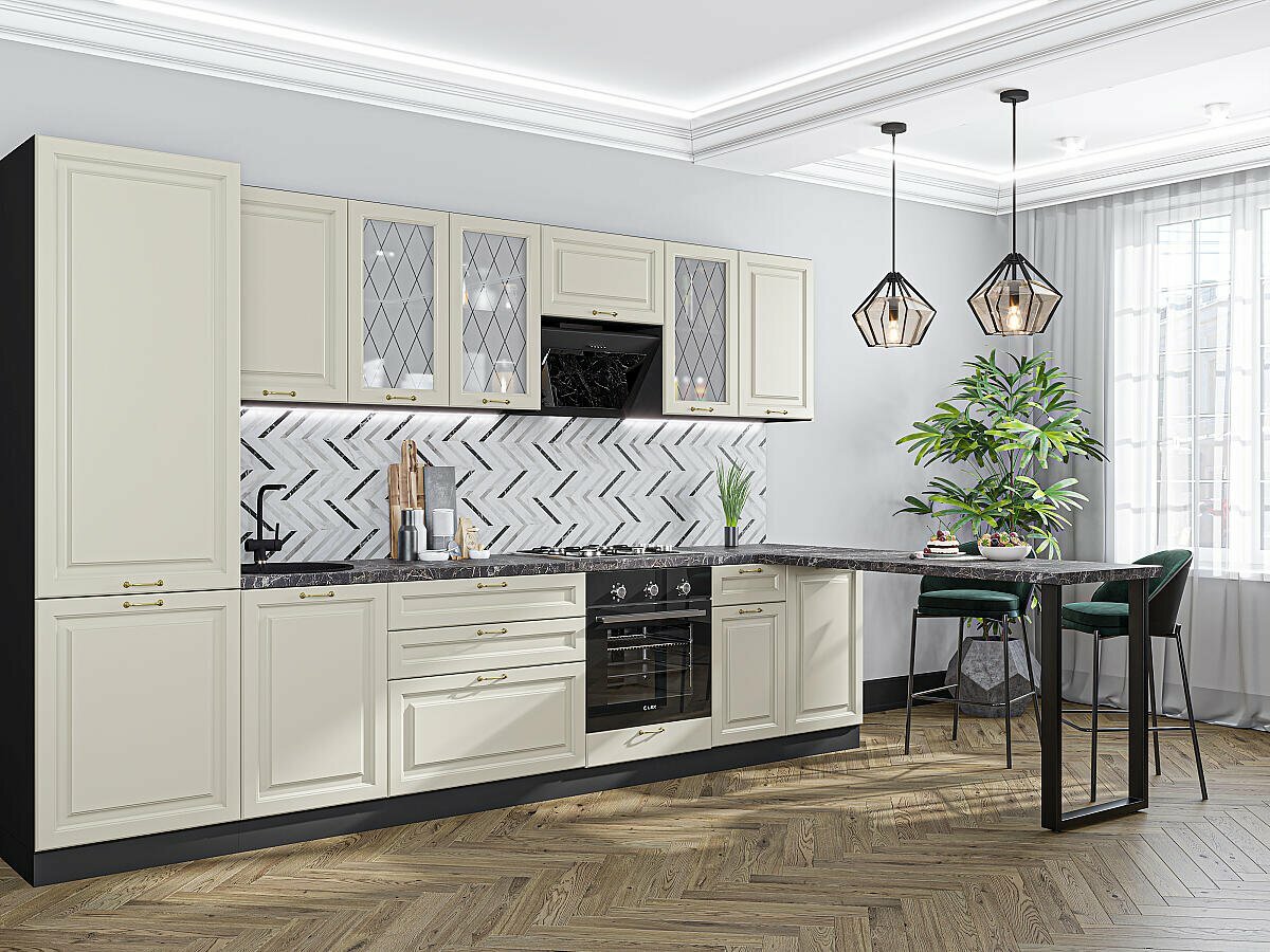 Кухня Ницца-02, цвет фасада Агат, цвет каркаса Graphite, 2140*3300*600 мм