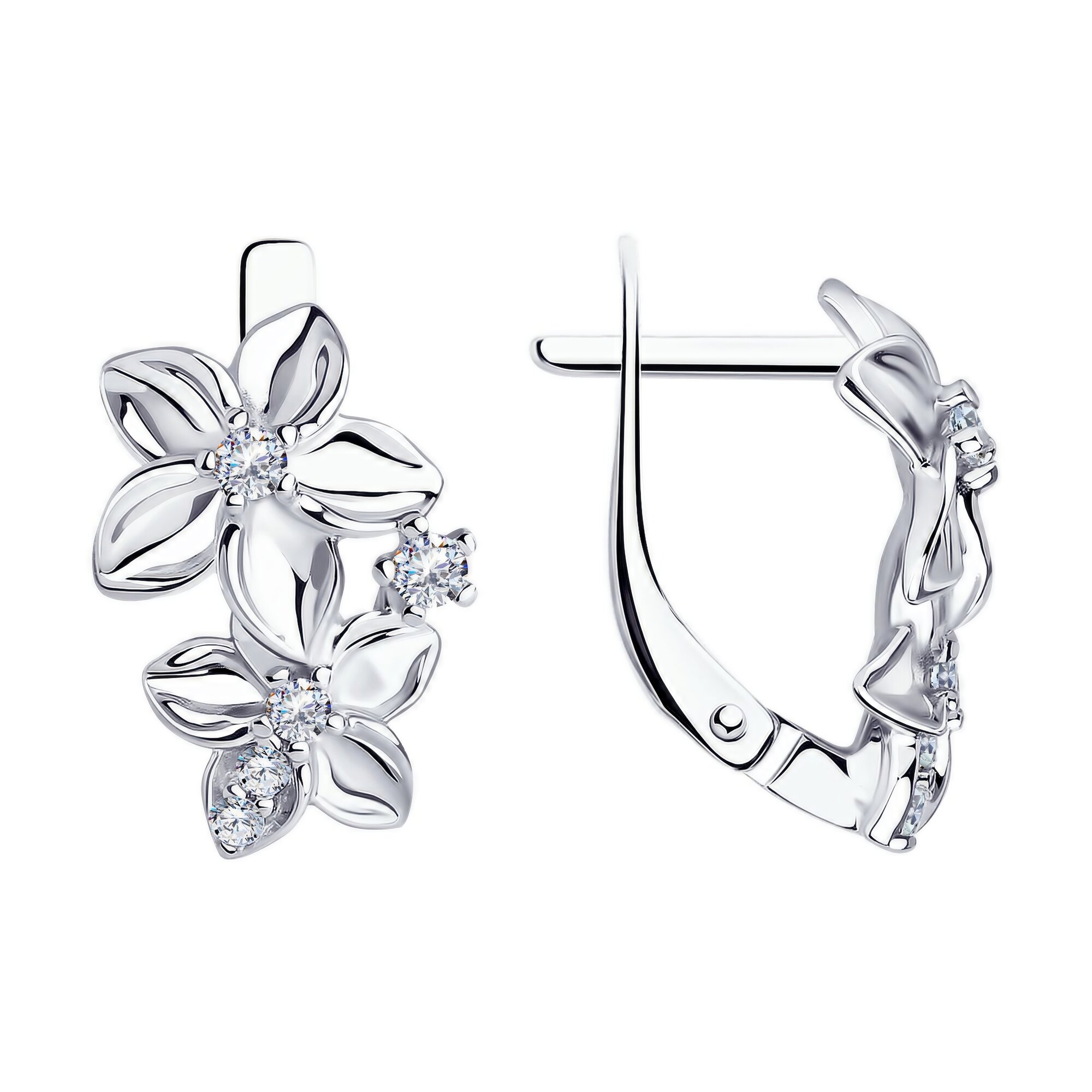 Серьги, серебро, 925 проба, родирование, фианит