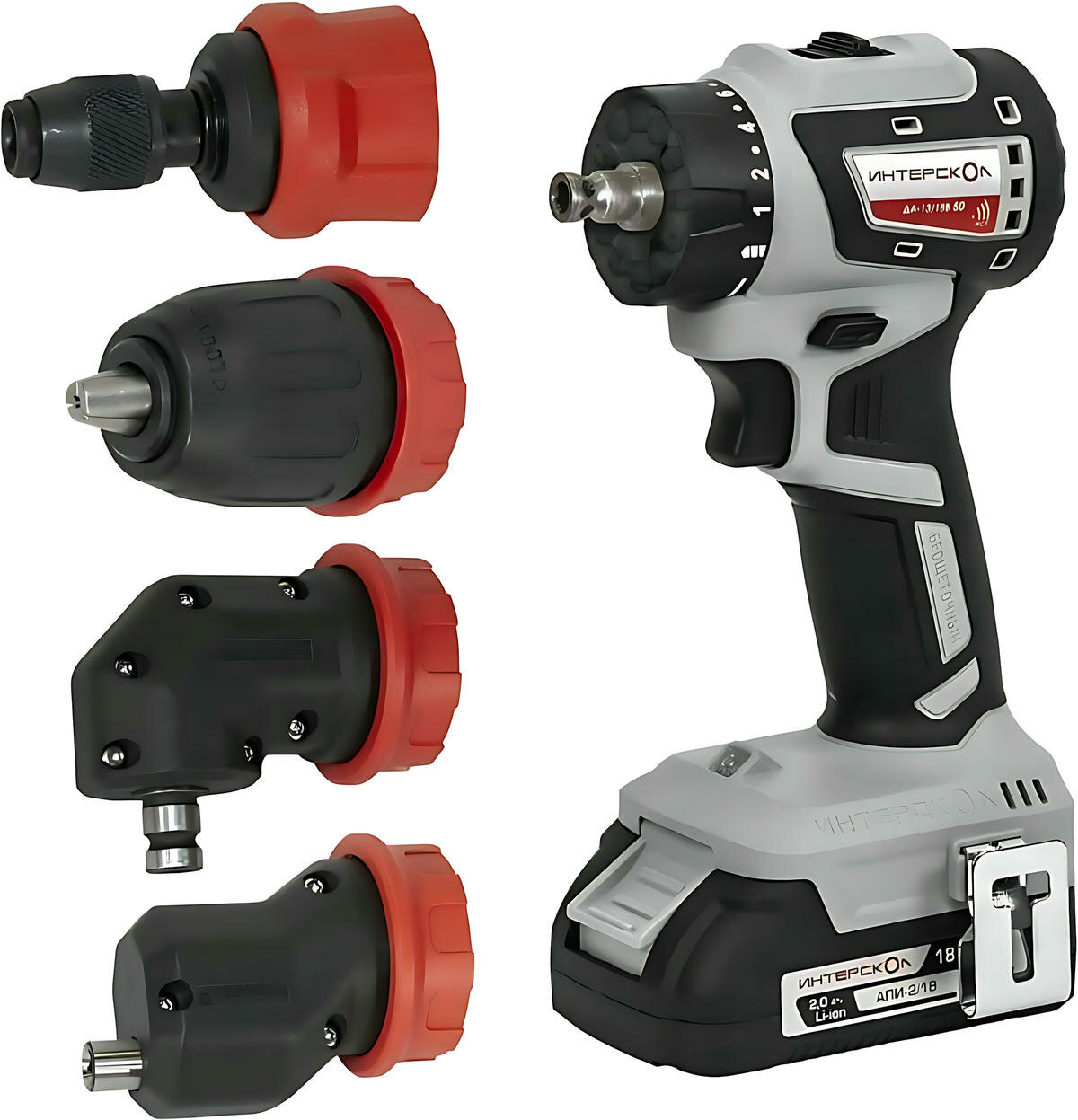 Дрель аккумуляторная ИНТЕРСКОЛ ДА-13/18В 50 АПИ (2 АКБ х 2.0Ah, ЗУ, кейс, 4 насадки)