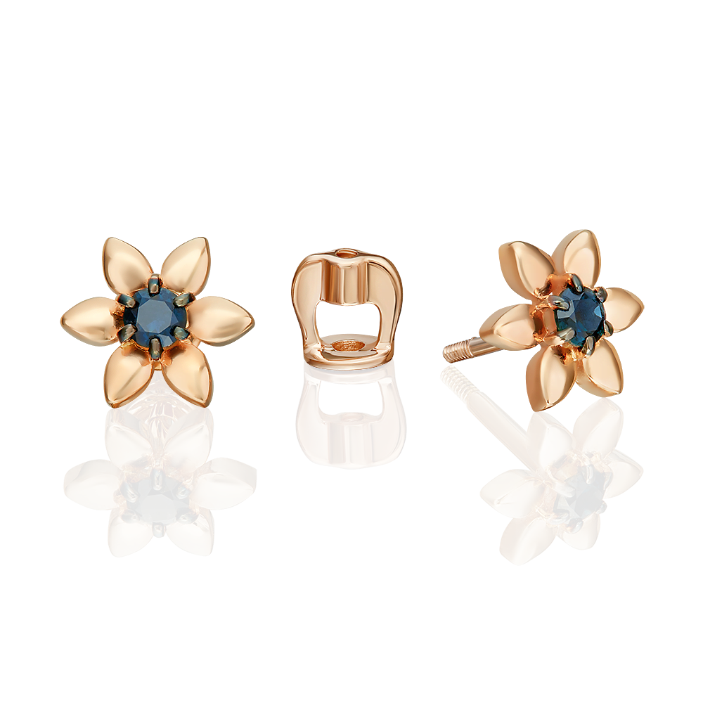 Серьги, красное золото, 585 проба, сапфир