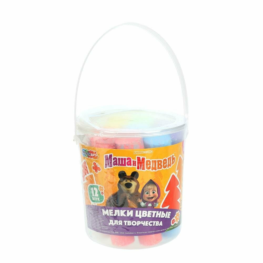 Мелки асфальтовые, 12 шт. в ведре "Маша и Медведь" MultiArt MEL12-127105 (24)