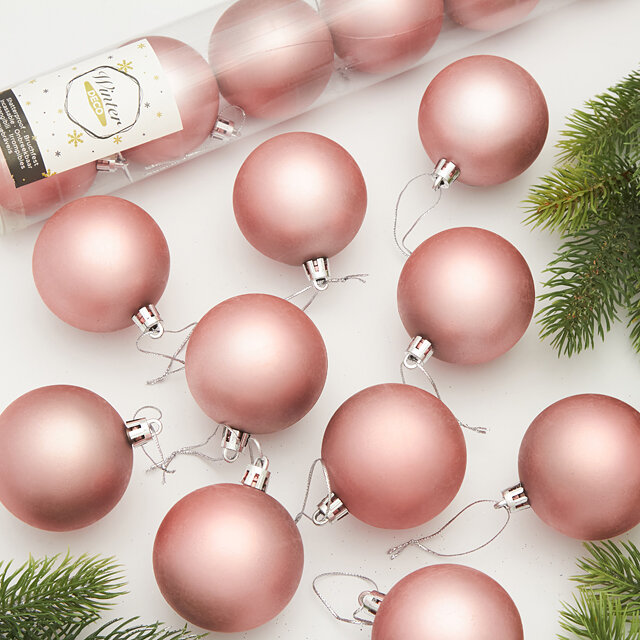 Набор пластиковых шаров Liberty 6 см, 10 шт, розовый матовый, Winter Deco, 1000056