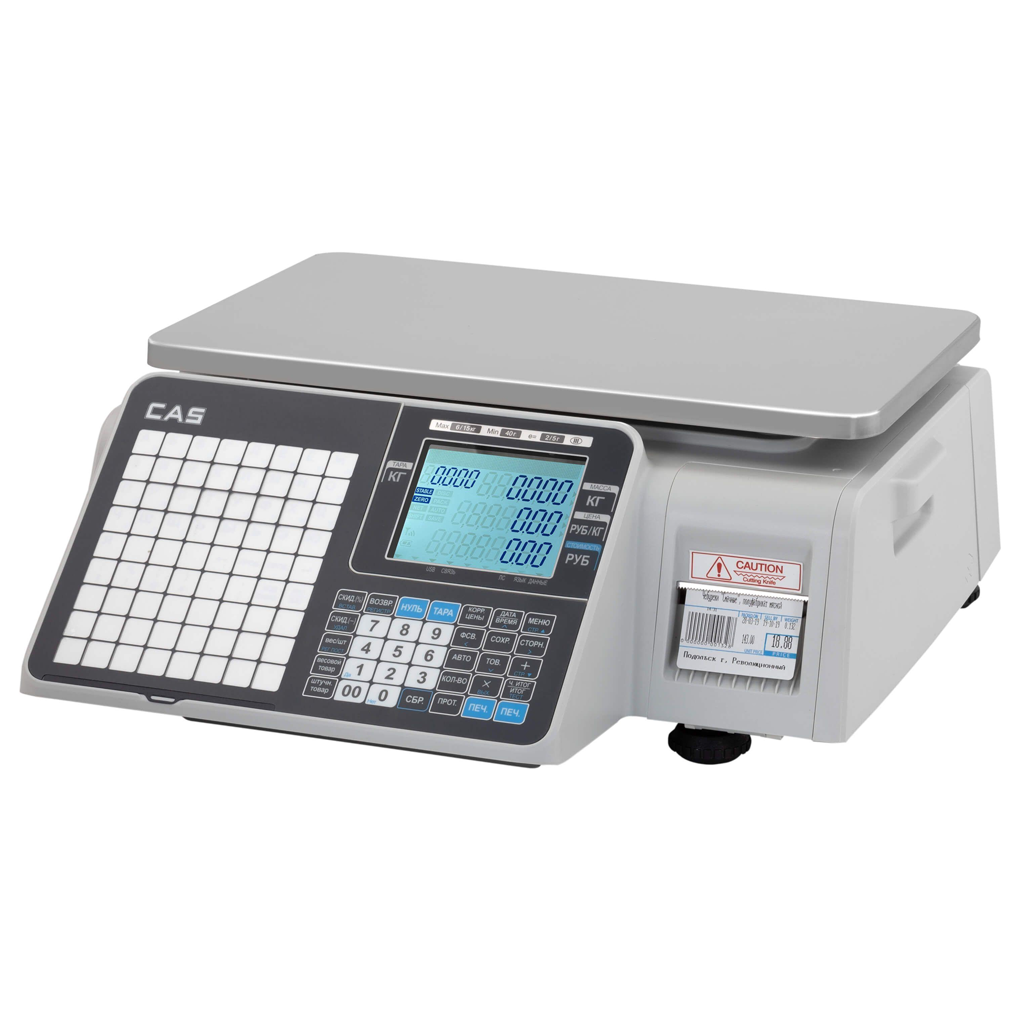 Весы торговые электронные CAS CL3000J-15B TCP-IP с печатью этикеток, до 15 кг, без стойки, Ethernet, 407x433x164 мм