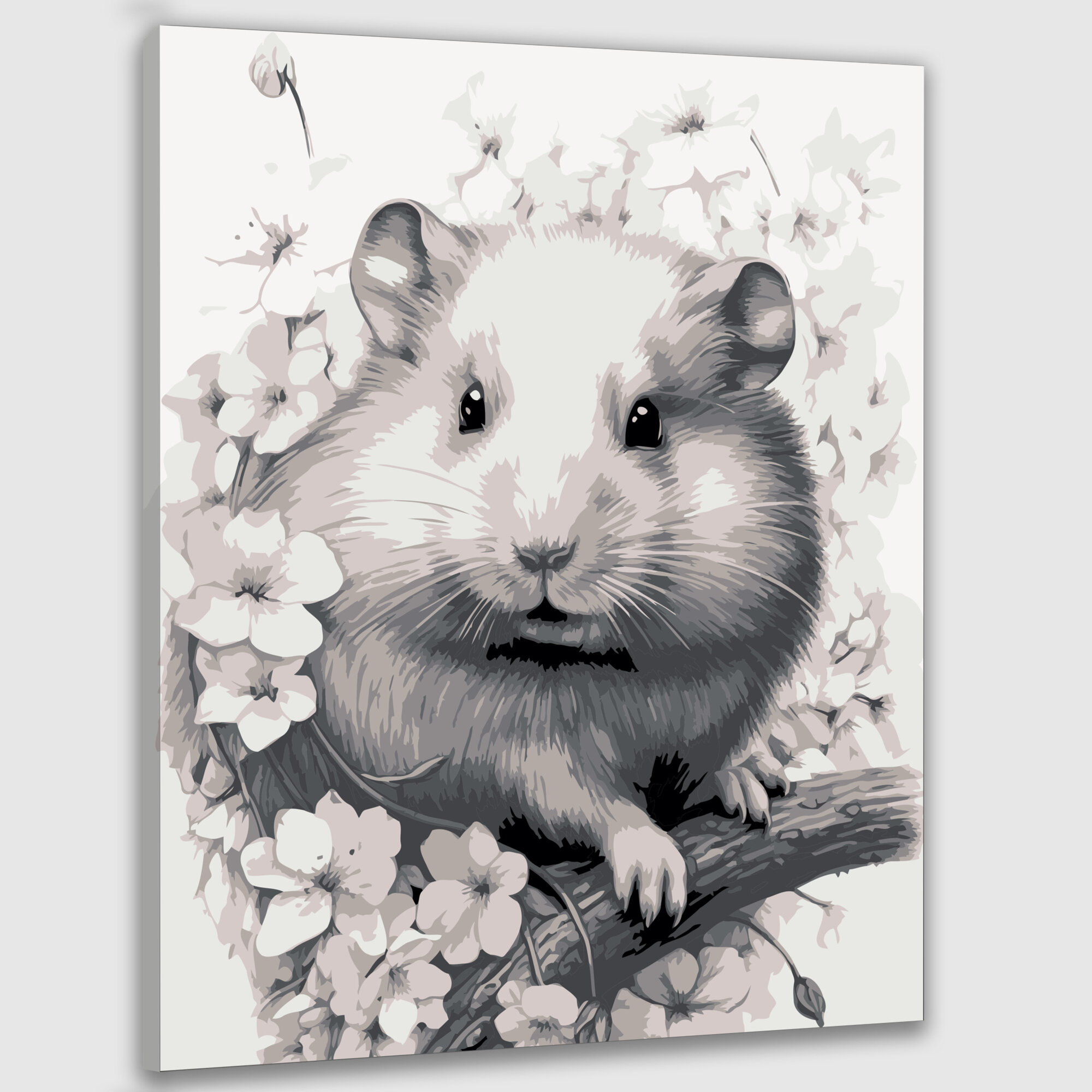 Картина по номерам 40x50 см, картина, графитовый рисунок, хомячок, цветок, мех, детали, красота, простота, хрупкость