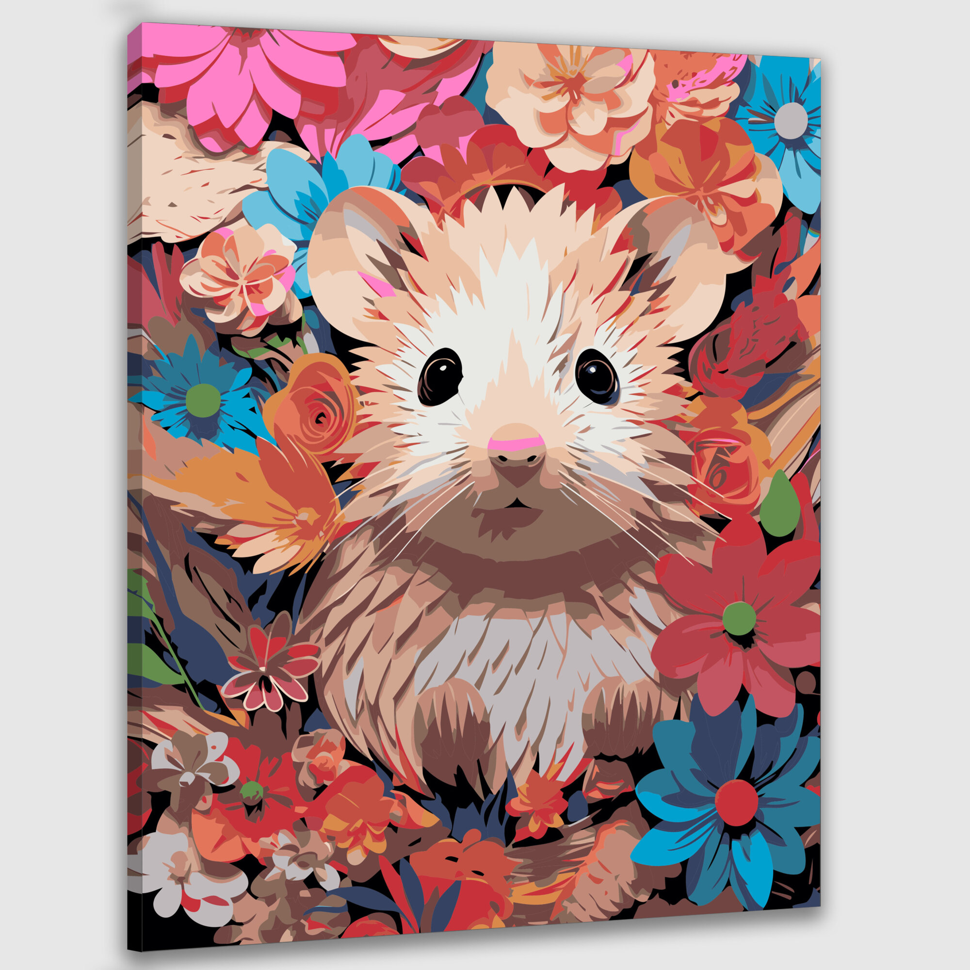 Картина по номерам 40x50 см, хомячок, смешанная техника, коллаж, бумажные цветы, ручная вырезка, узоры, текстуры