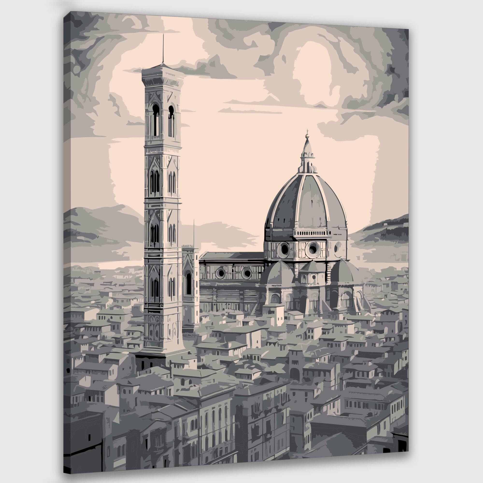 Картина по номерам 40x50 см, графитовый рисунок, архитектура, итальянский Ренессанс, арки, колонны, куполы