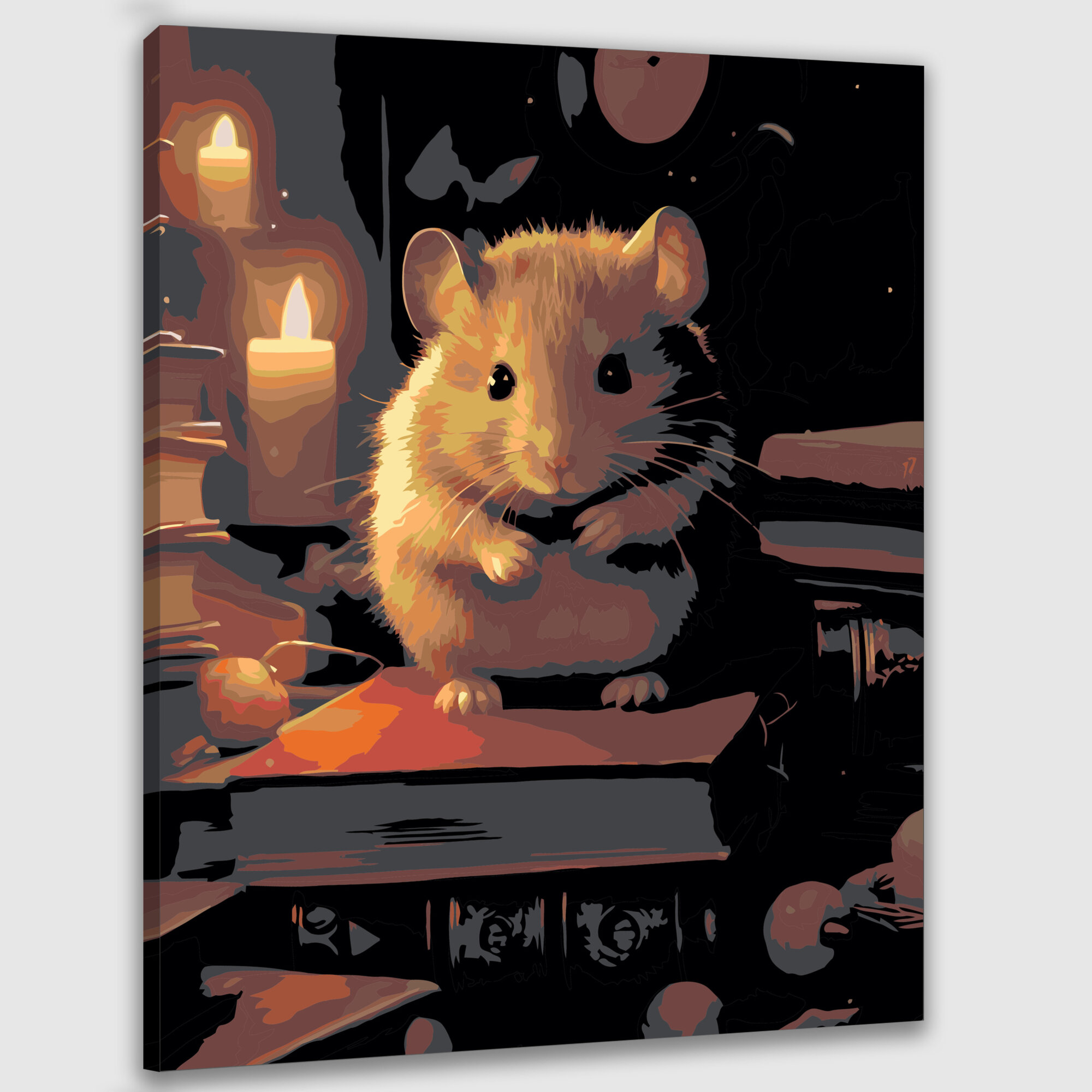 Картина по номерам 40x50 см, фотография, хомячок, уголок, библиотека, книги, лапки, страницы, интеллектуальное любопытс