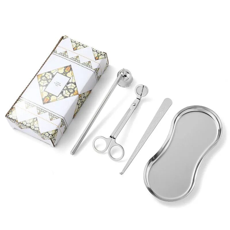 Набор для свечей: ножницы (триммер) для подрезки фитиля и пламегаситель (колокольчик) для свечей, подставка и крючок