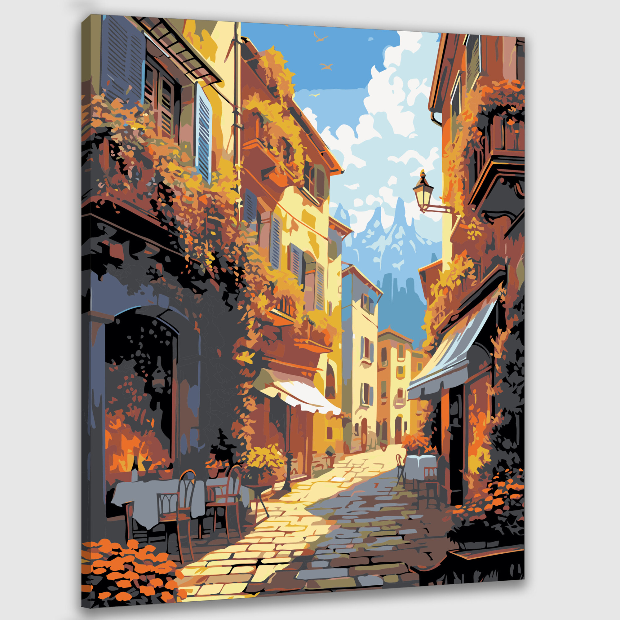 Картина по номерам 40x50 см, итальянская деревня, улицы, аллеи, здания, балконы, цветы, белье, мороженое, эспрессо
