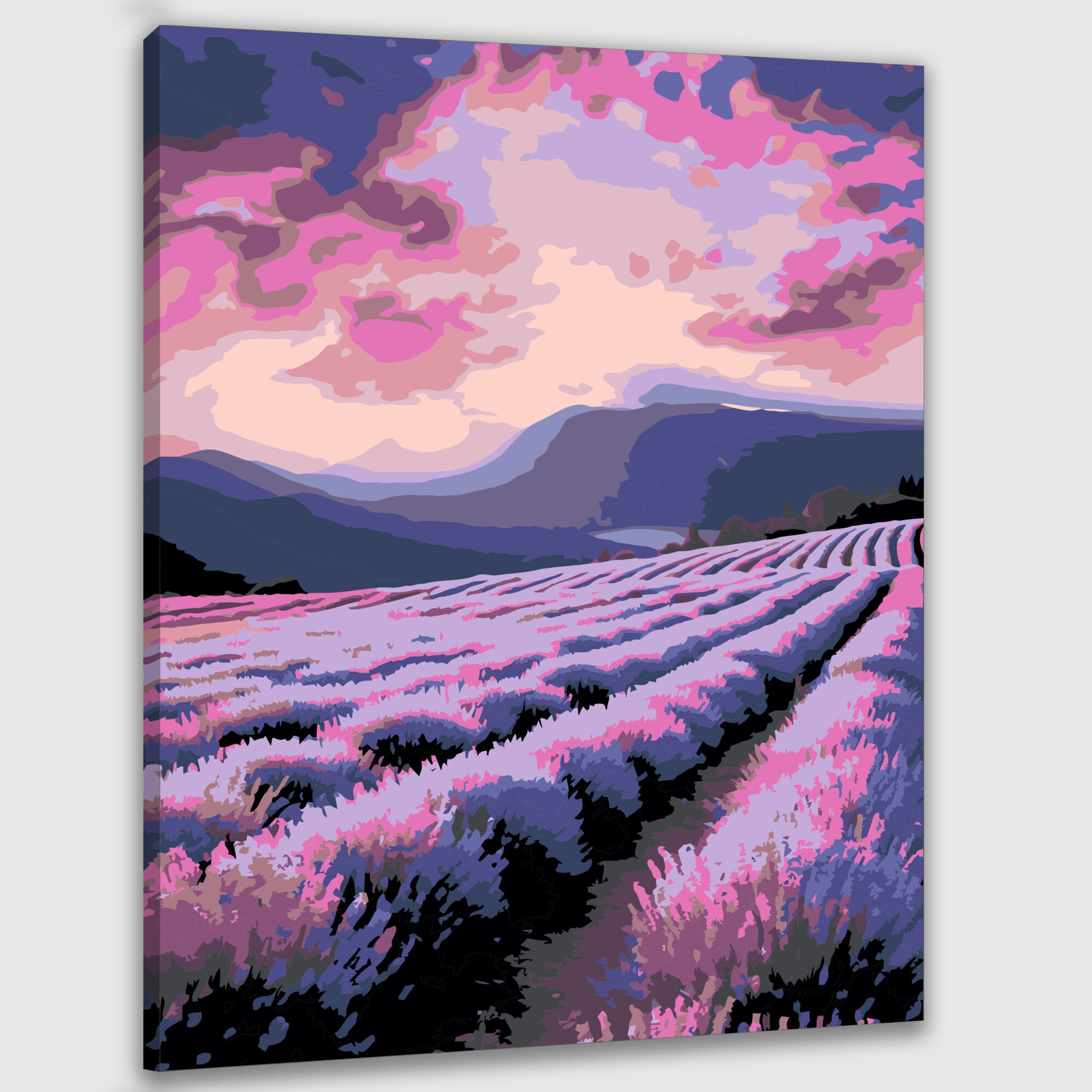 Картина по номерам 40x50 см, восход солнца, лавандовое поле, пастельные тона, фиолетовые оттенки, распускающиеся цветы