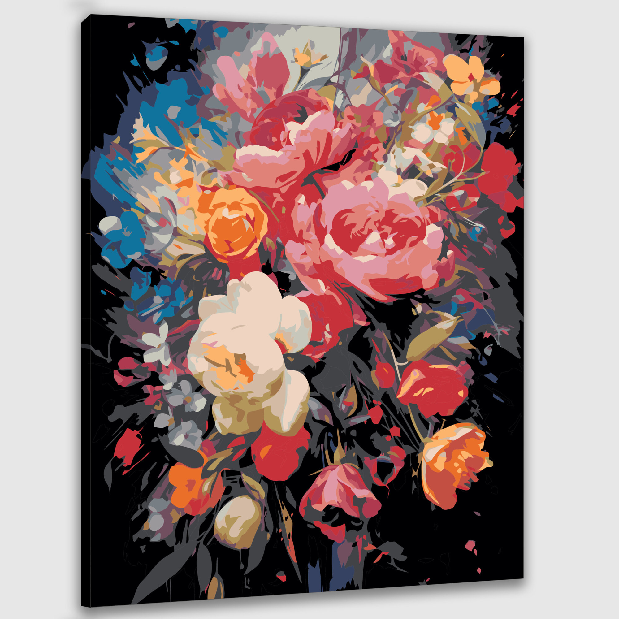 Картина по номерам 40x50 см, картина, масло, цветочная импровизация, яркий, динамичный, мазки кисти, цветовая палитра