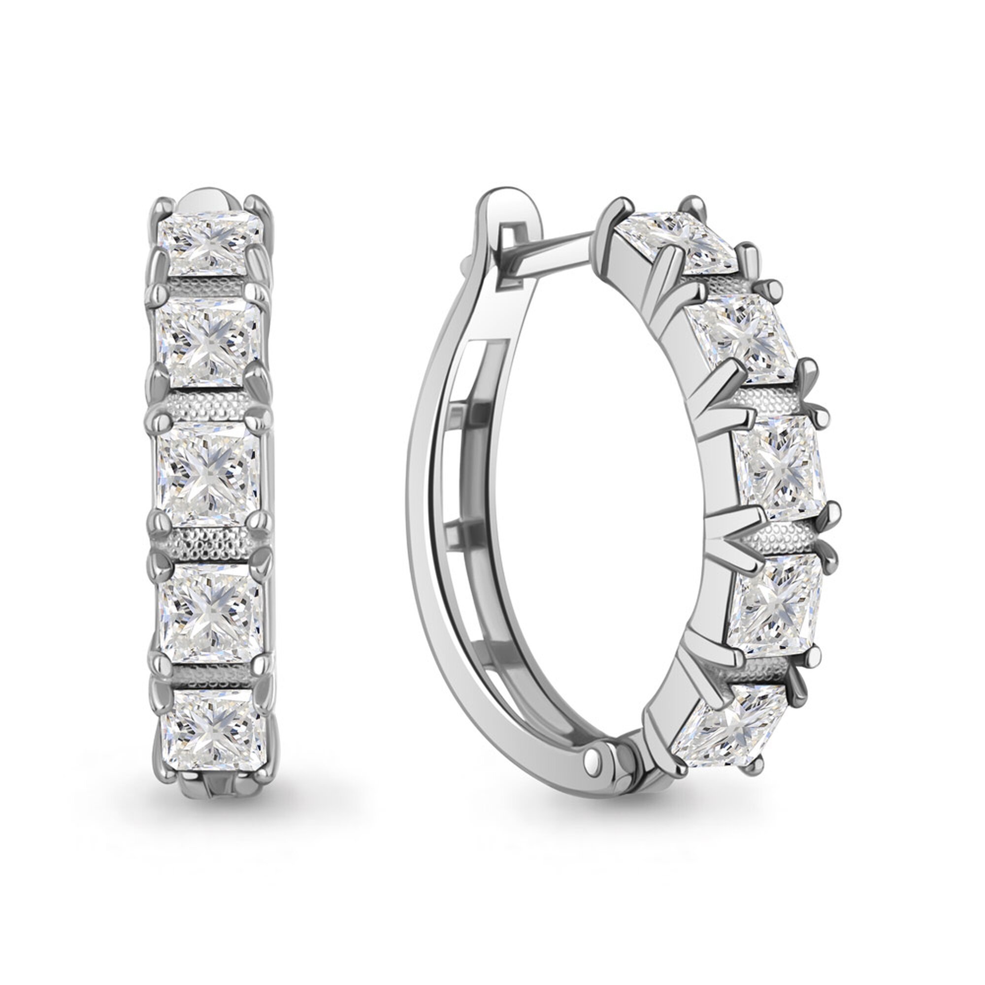 Серьги конго, серебро, 925 проба, родирование, фианит