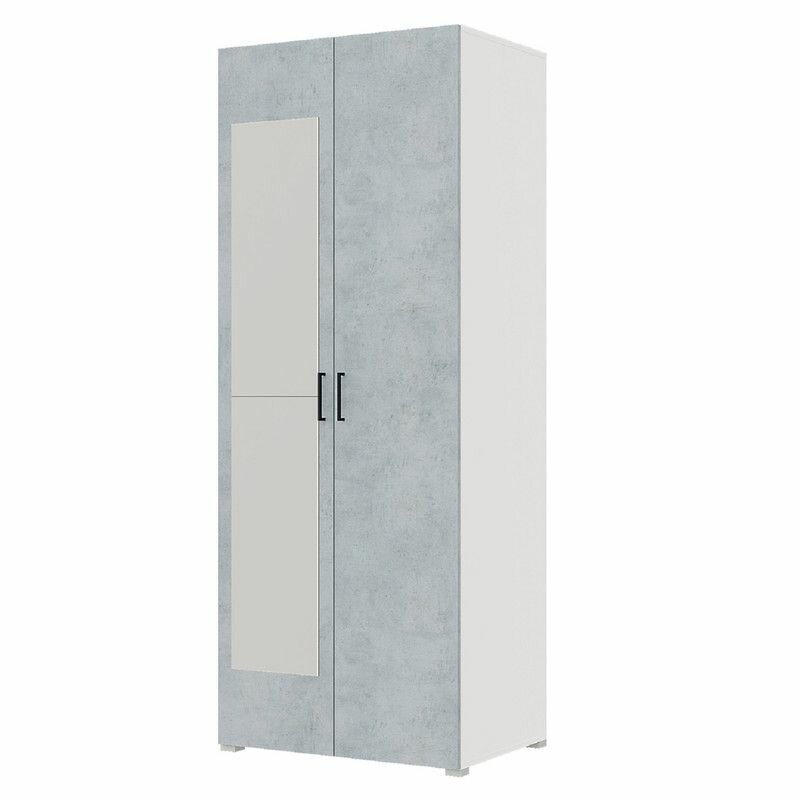 Шкаф 2ств 1000 Бостон с зеркалом 400, цвет Белый/Бетон (штанга+2 ящика)