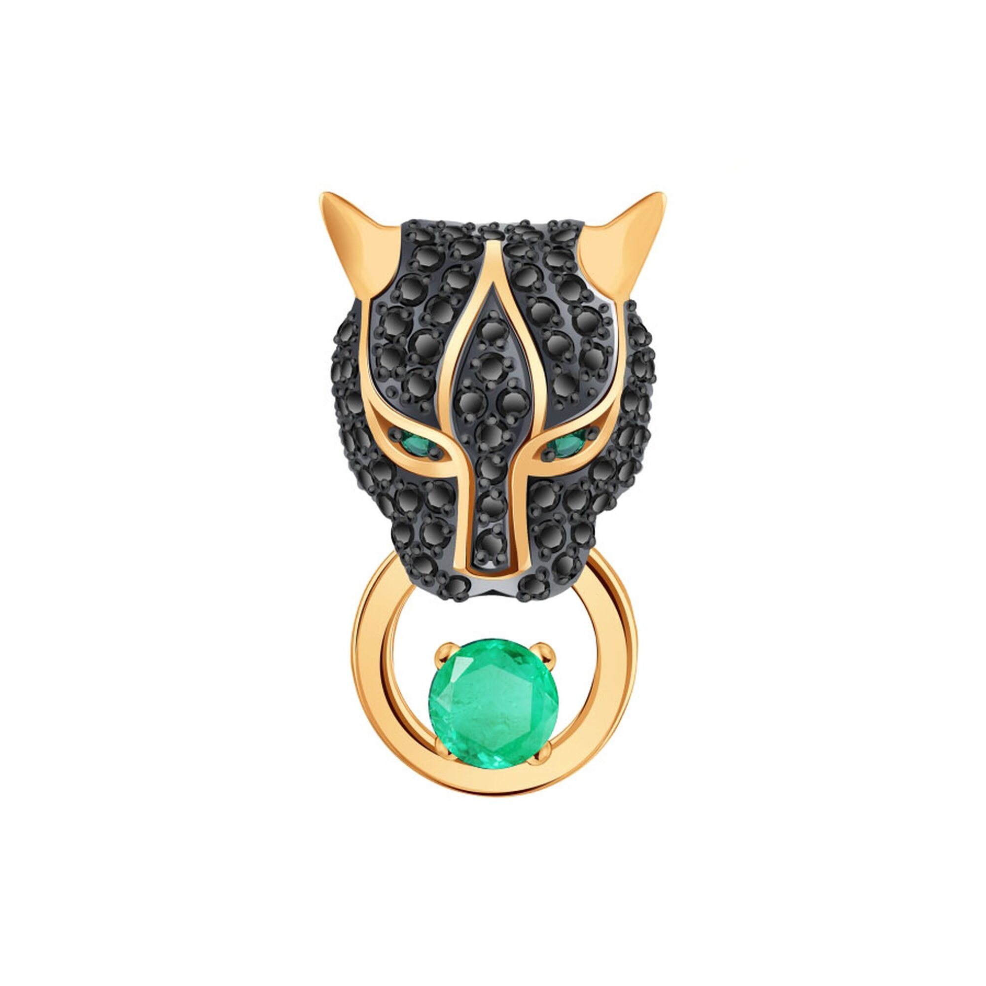 Подвеска, красное золото, 585 проба, бриллиант, изумруд