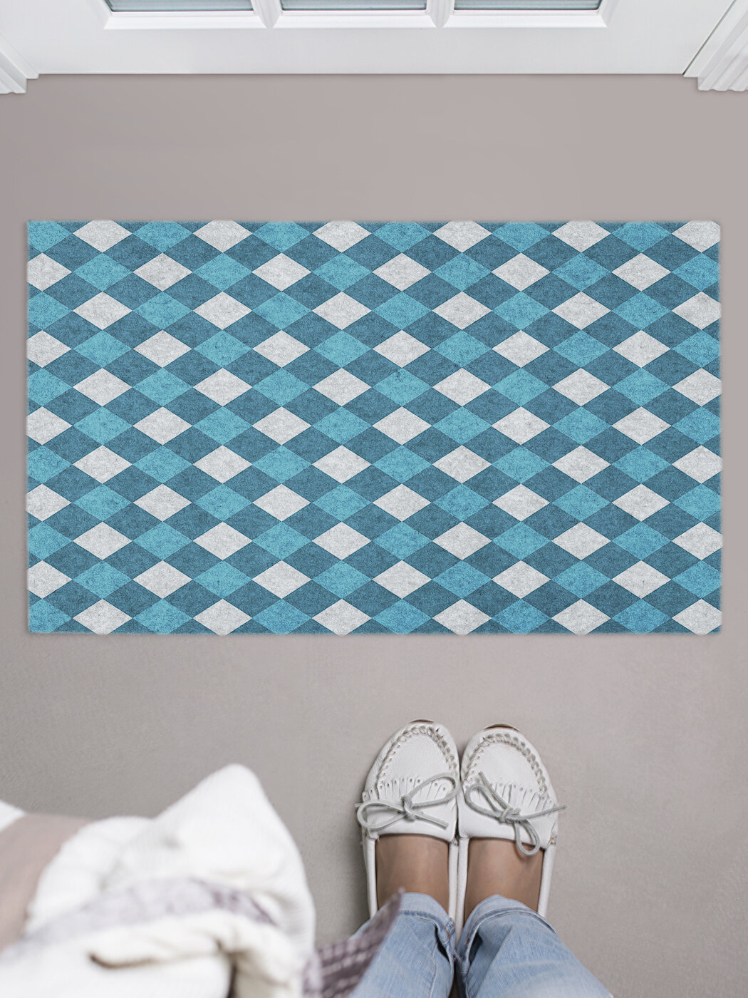 Коврик придверный в прихожую с принтом "Векторная клетка" 45 на 75 см , JoyArty