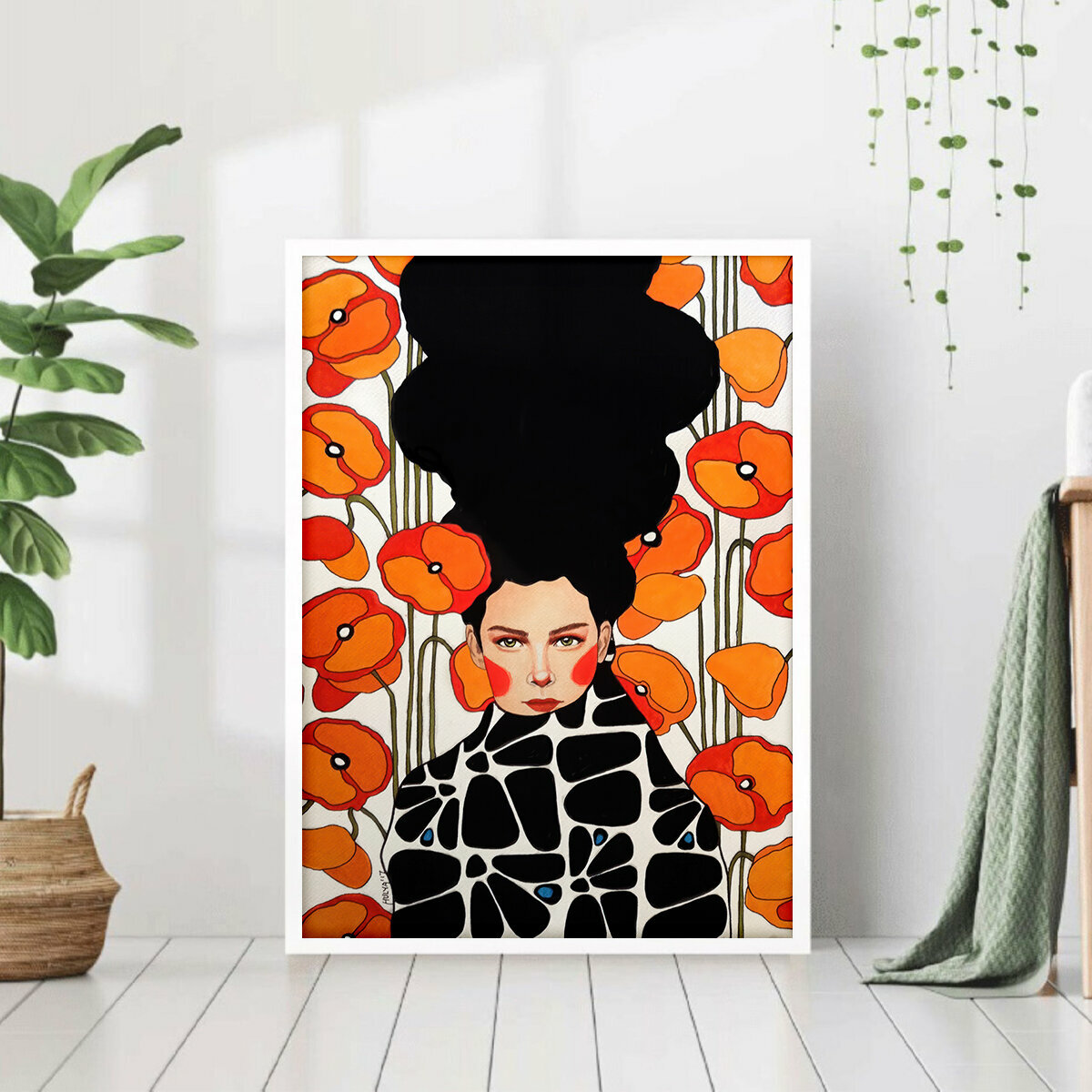 Постер "Хулио Оздемир девушка маки" 40x50 в белой рамке на стену для интерьера