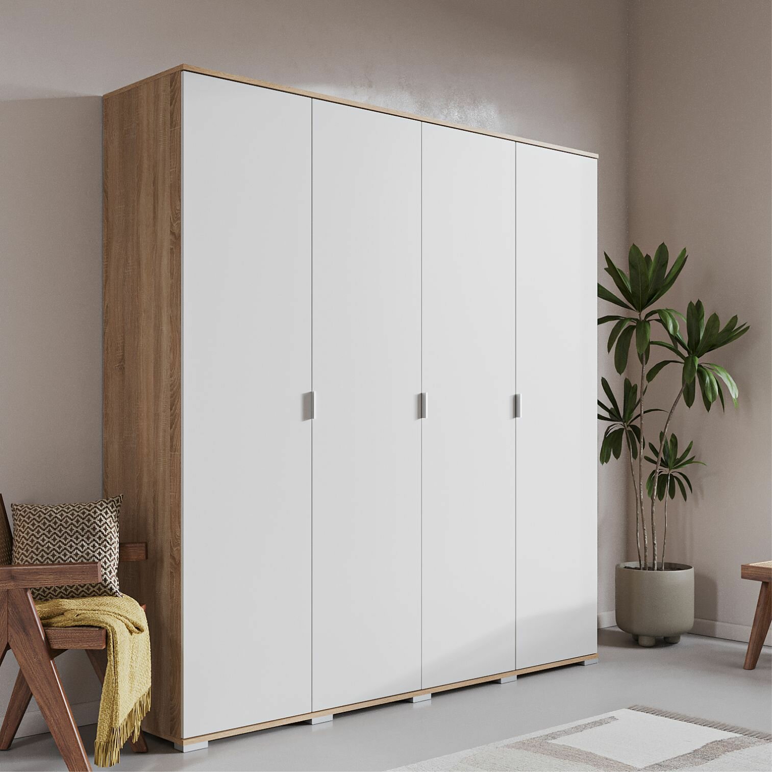 Распашной шкаф для одежды 230х50х250 Дуб Сонома / Белый, Соло 4.2 с полками и штангой