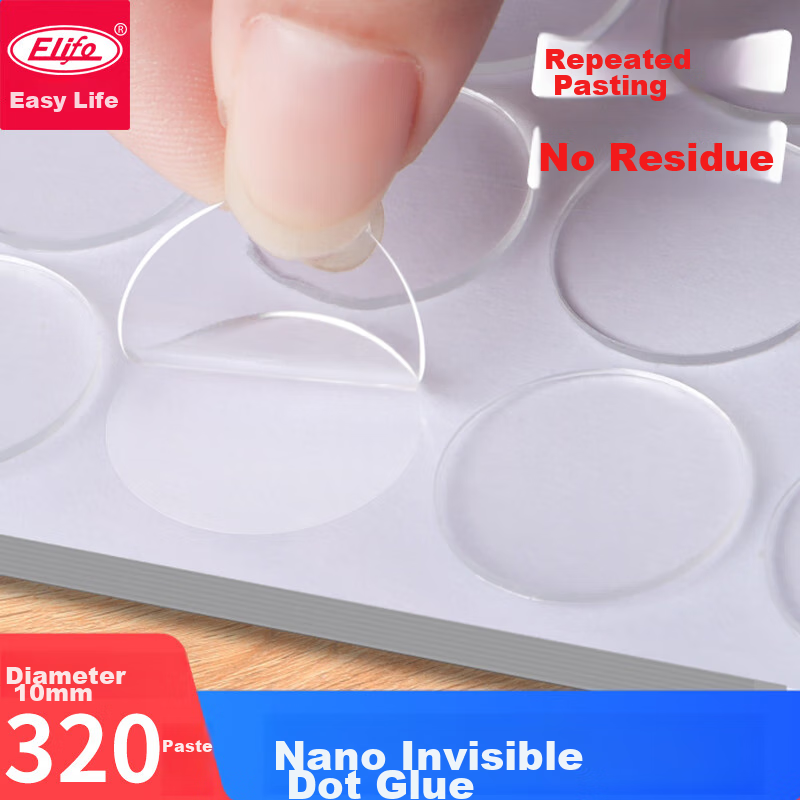 Yili Feng 320 Adhesive Patches, 1cm Diameter, Transparent, Double-Sided Tape, Round Dots, Patches, Invisible Adhesive, Round Stickers, Nano Tape, Round Adhesive for Balloons, Double-Sided Tape, Figurine Glue, Wedding Strong Adhesive