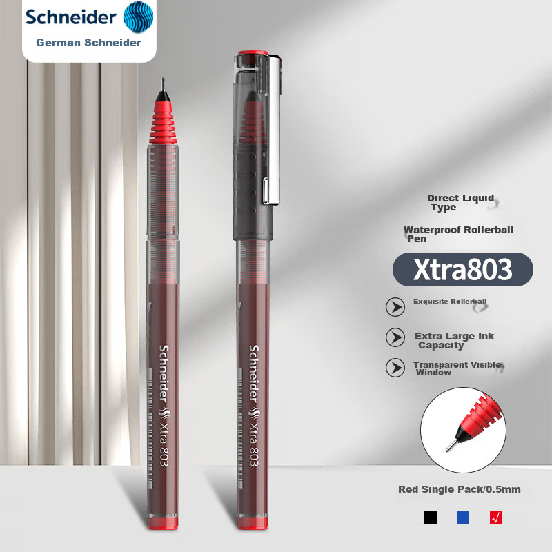 Schneider Needle-Tip Gel Pen 0.5mm Smooth Writing Pen for Students, Exams And Office Use, Large Capacity Direct Liquid Pen 803 Single Pen - Red