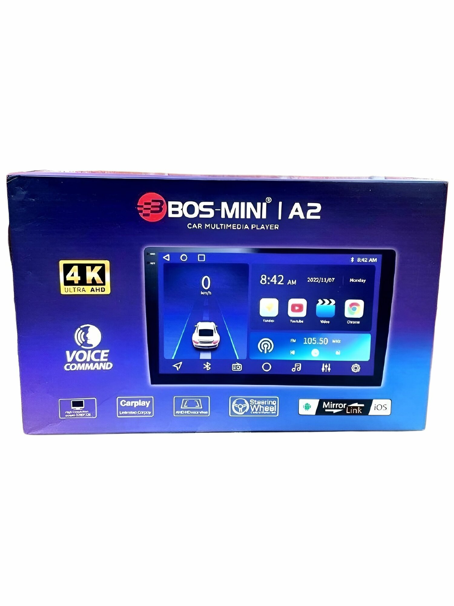 Автомагнитола Android Bos-Mini A2 4+64 CarPlay DSP, QLED экран на 10 дюймов мощная сенсорная магнитола 2din с 4 ядерным процессором 4+64 GB и кулером охлаждения