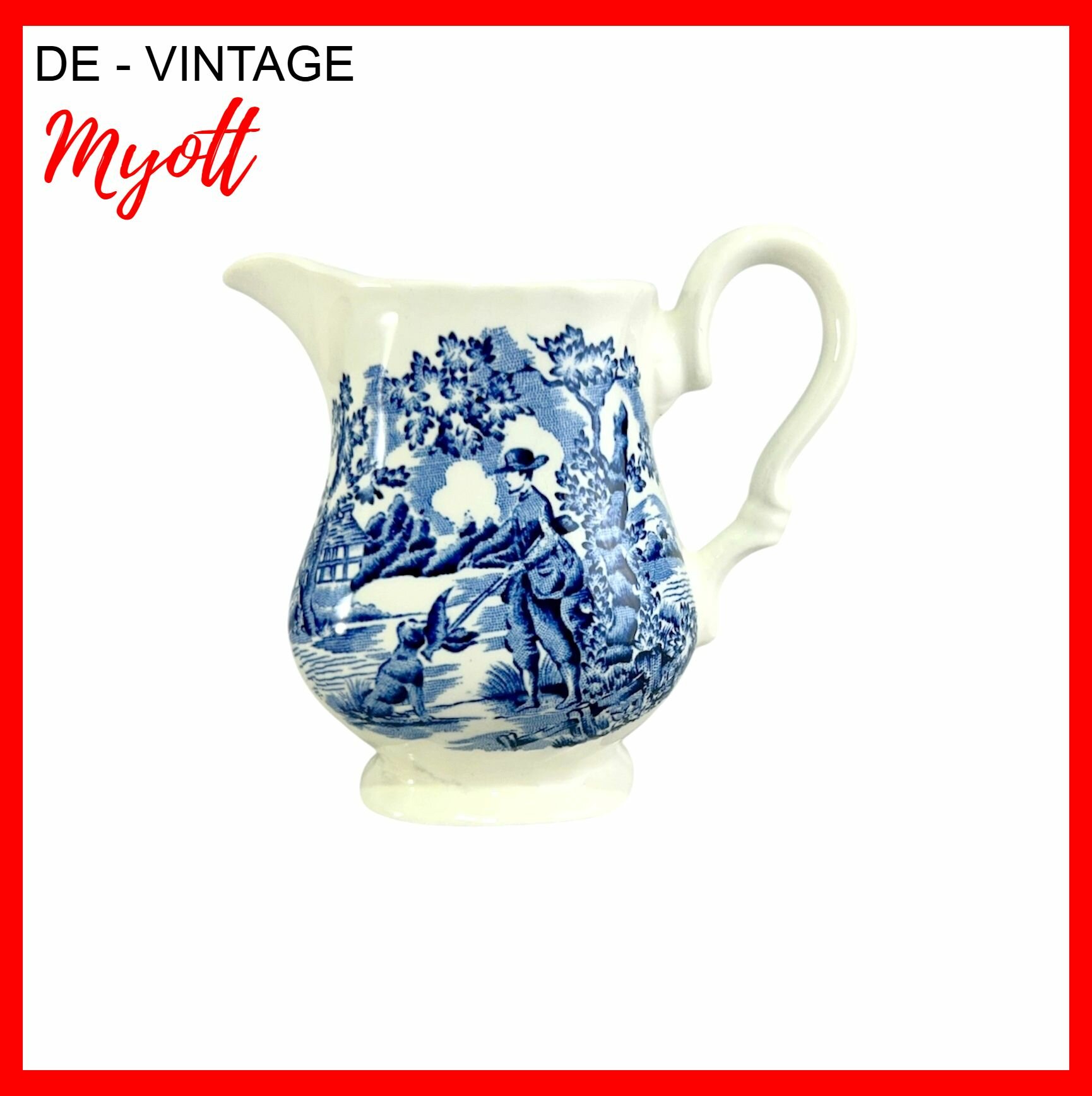 Молочник, сливочник винтажный Myotts Country Life, Сельская жизнь, Охота, синий. Англия