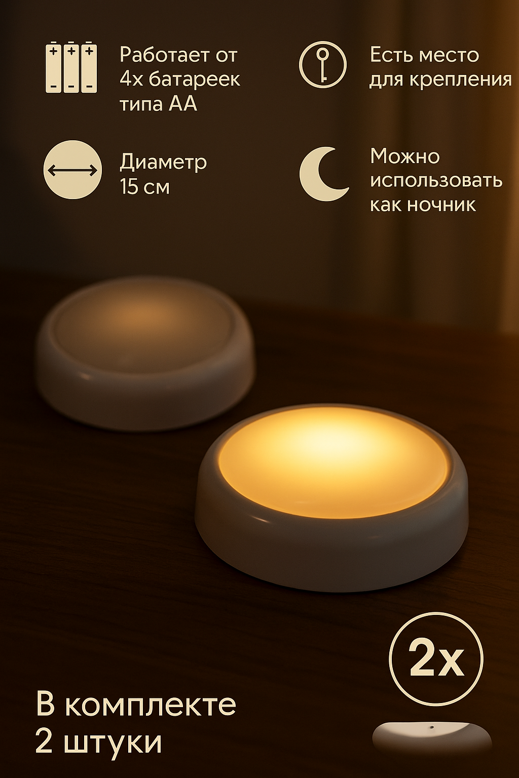 2 шт. Беспроводной подвесной и настольный светильник-лампа на батарейках с выключателем