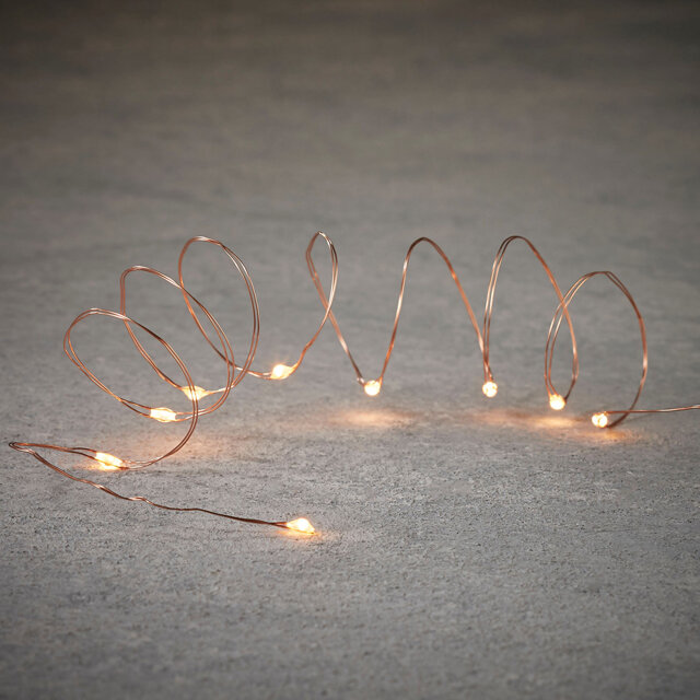 Светодиодная гирлянда Роса на батарейках 2 м, 20 экстра теплых белых мини LED ламп, медная проволока, IP20, Edelman, 373021