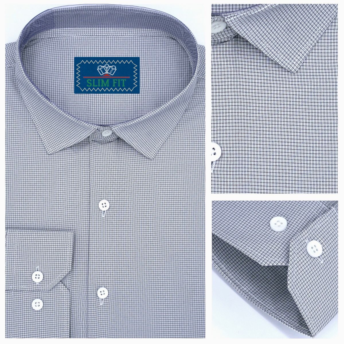 Рубашка Рубашка мужская с длинным рукавом, приталенная, светлая сорочка, на пуговицах, рубаха на любой сезон, стильный фасон одежды, серая, мелкая клетка, без карманов, летняя