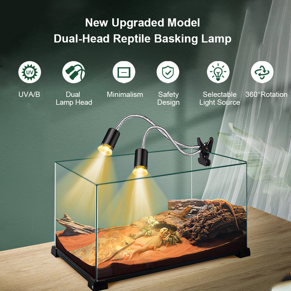 Лампа для рептилий с вращающимся держателем и двойной головой UVA/UVB, 25Вт/50Вт/75Вт для черепах, ящериц, змей и растений