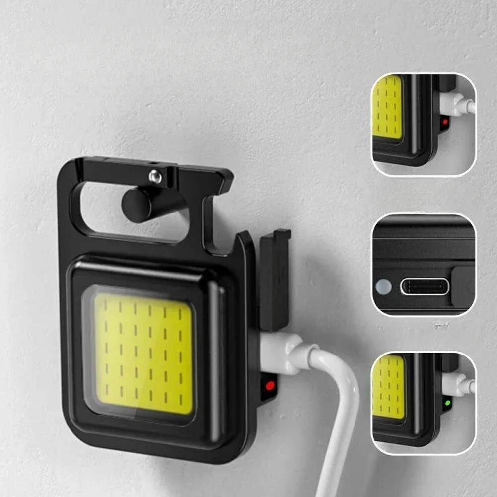 Фонарик брелок аккумуляторный с магнитом и карабином, 4 режима