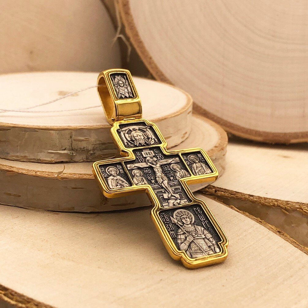 Крестик, серебро, 925 проба, чернение, золочение, оксидирование