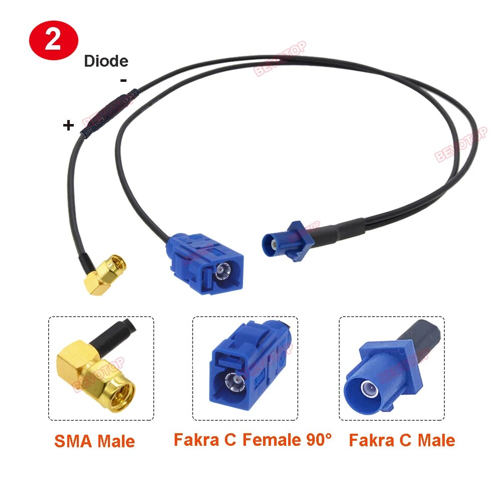 BEVOTOP Кабель-разветвитель Fakra C RG174 30см/50см/1м/1,5м/2м/3м/4м/5м 1M, C M to C F SMA M90