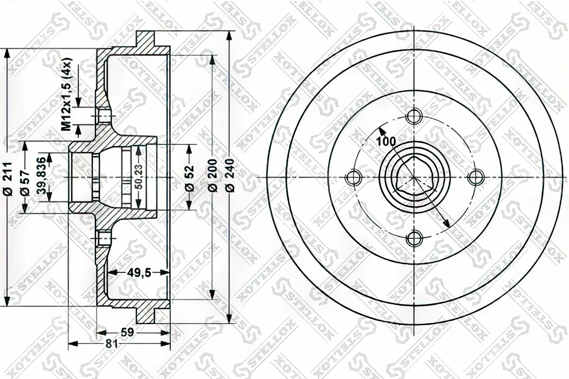 Барабан тормозной задний для Фольксваген Поло, Пассат B3 B4 6025-4709-SX STELLOX