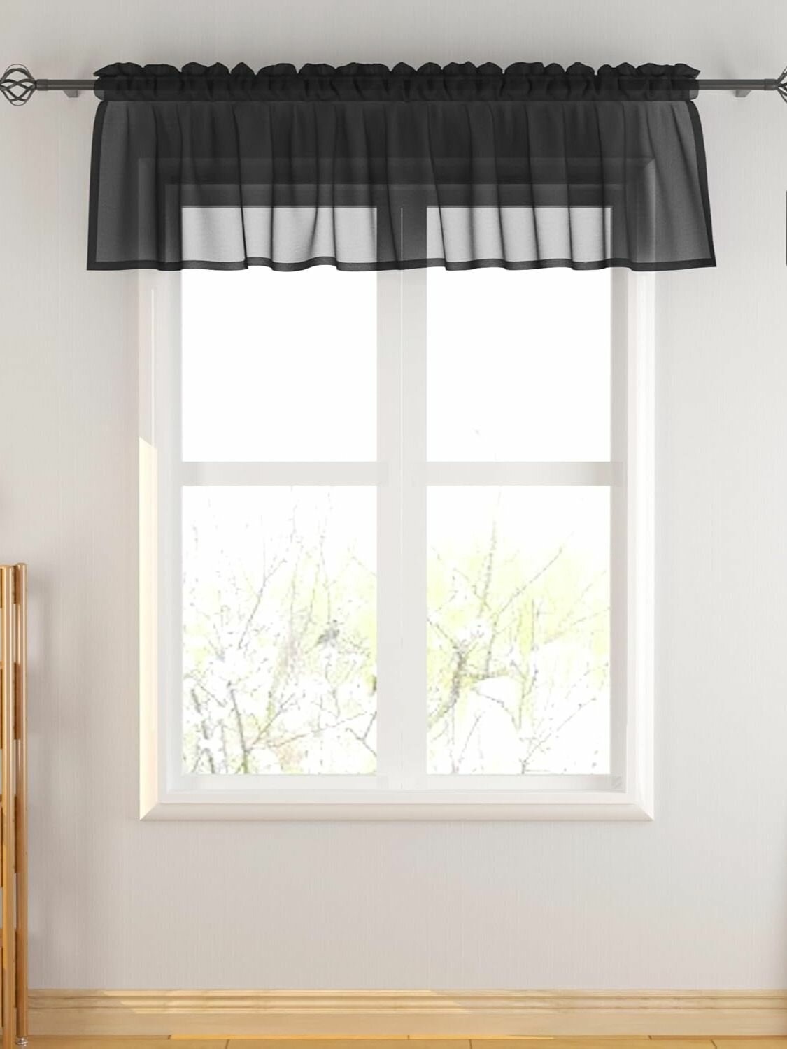 Штора ламбрекен для кухни из однотонного тюля вуаль на ленте под крючки арт. ТУ-ЛАМБР-770 цвет черный