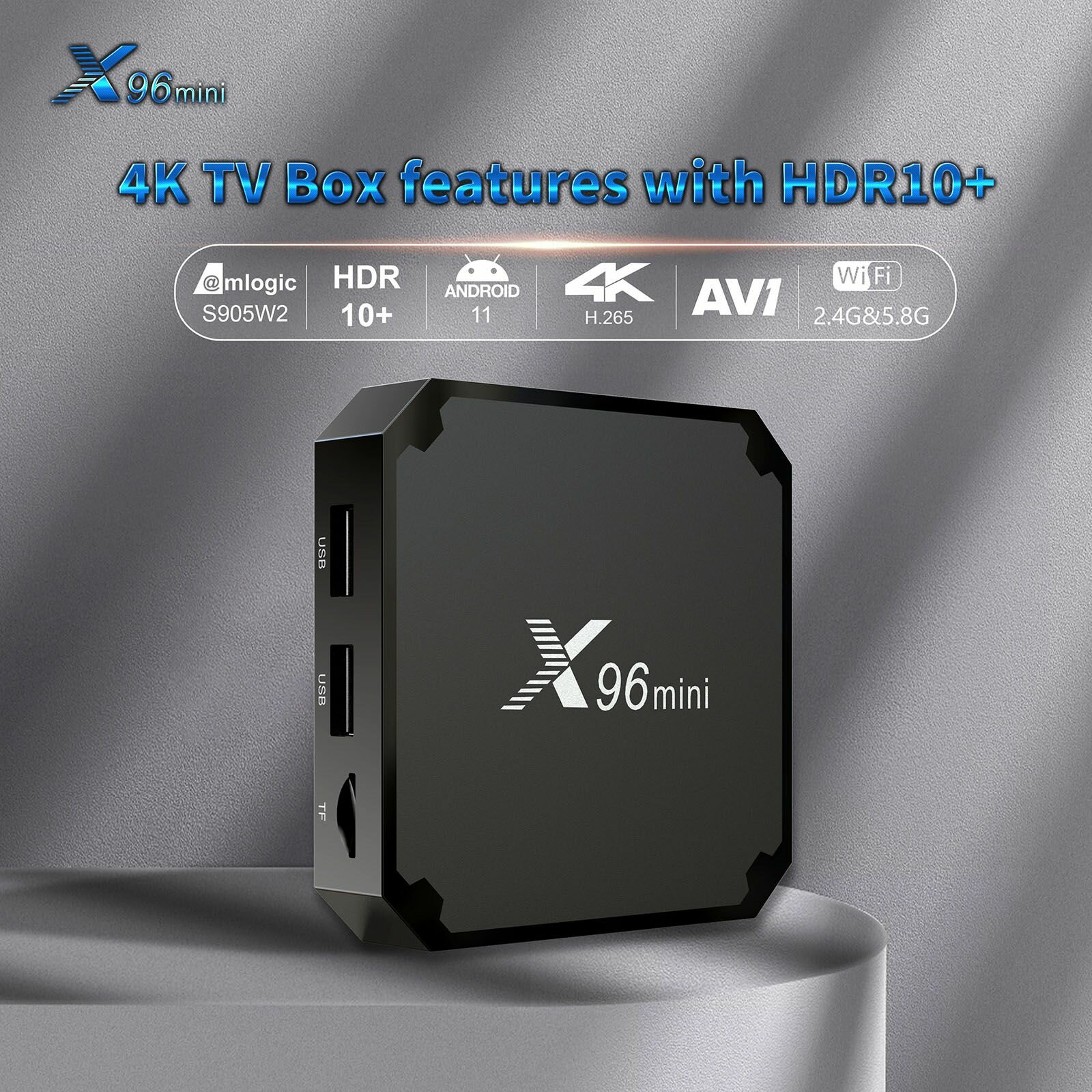 4K UHD Smart TV Box X96mini Android 11.0 Amlogic S905W2 Двухдиапазонный Wi-Fi AV1 VP9 H.265 UHD Медиаплеер с пультом дистанционного управления