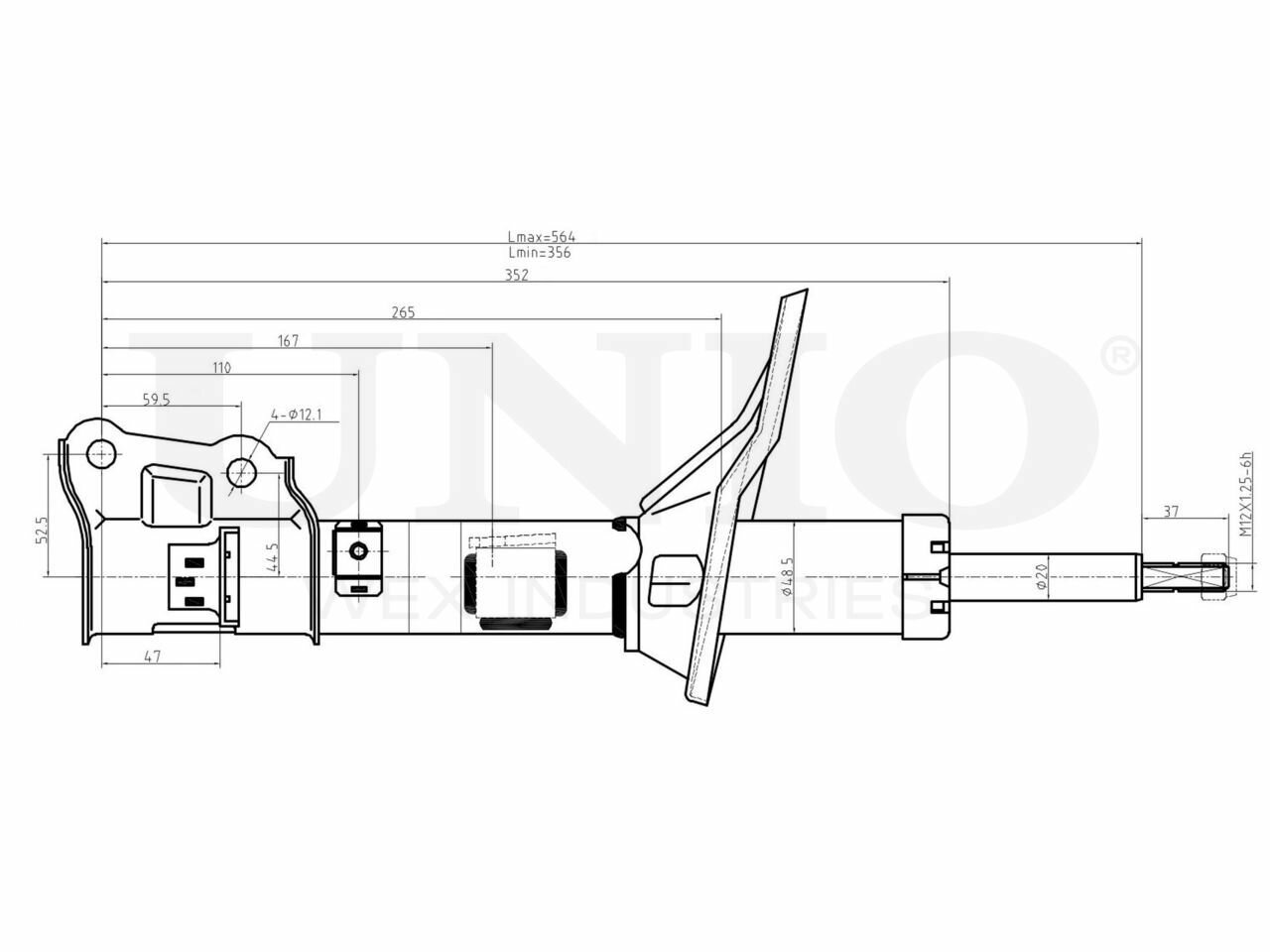 Амортизатор газовый задней подвески правый, для Хендай Матрикс 01-, Hyundai Matrix 01-, артикул SAB-10133, производителя UNIO