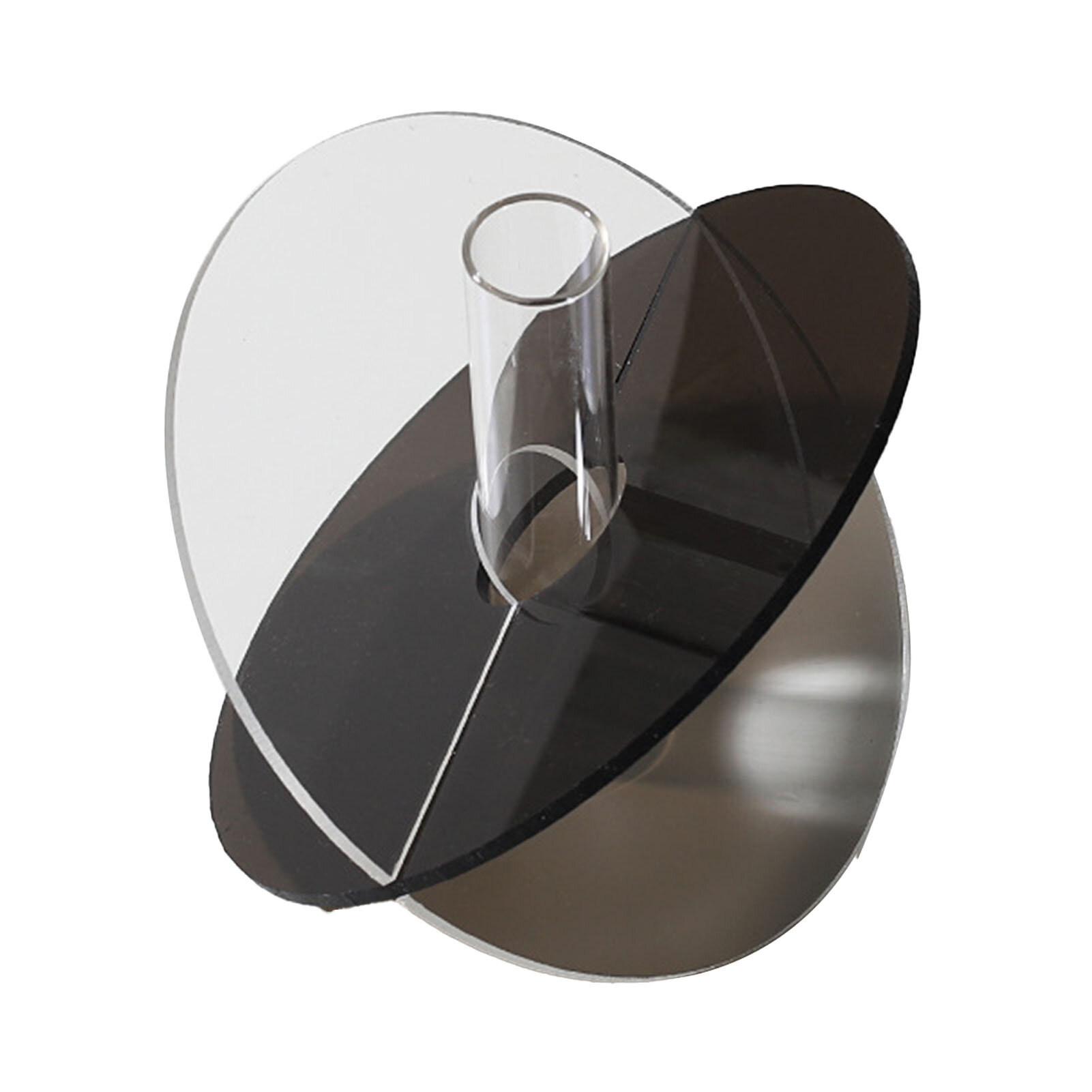 Акриловая геометрическая ваза для цветов с мелкими деталями, легко чистящаяся Акриловая геометрическая минималистичная ваза для гостиной, настольный диск, прозрачный серый цвет 15x13x2 см